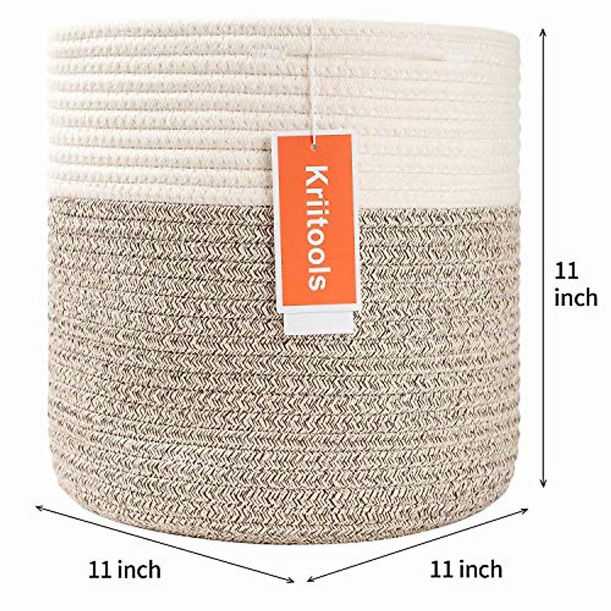 Kriitools Cotton Rope Storage Basket with Handles Set of 3,Small Laundry Basket Round Woven Storage Bins for Nursery,Kids&Pets Toys,Clothes Shelf Organizer|11x11x11”Cube Storage Bins(Brown,KT03WBR)