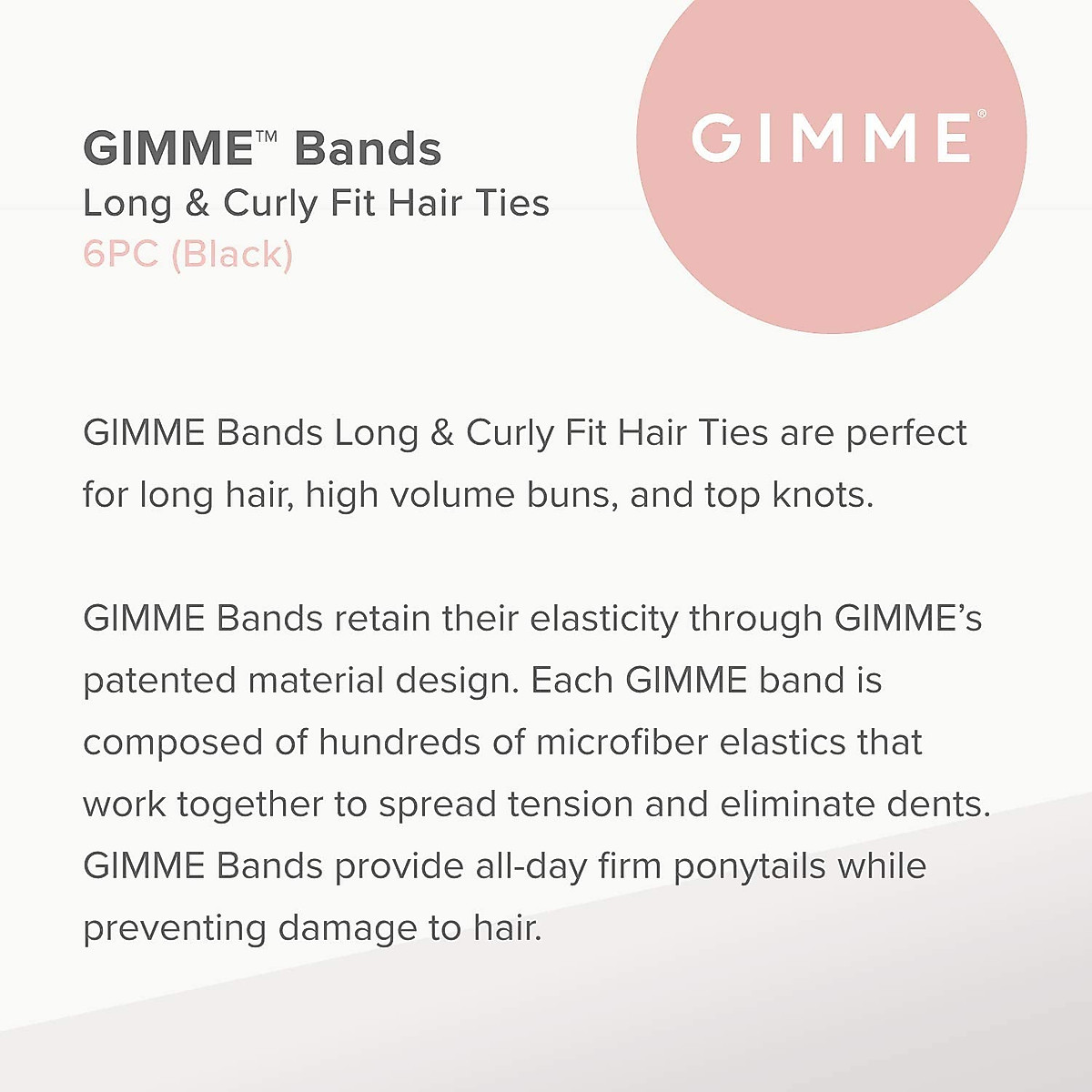 Gimme Beauty - Long & Curly Fit Hair Ties - Black Onyx - Damage Free Hair Ties - Seamless Microfiber Elastics - Long & Curly Hair Accessories - No Snagging, Dents, or Breakage (6 Count)