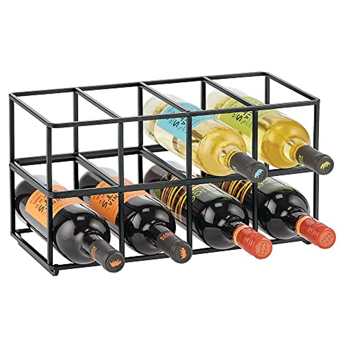 mDesign Stackable, Metal Geometric Free-Standing Water Bottle and Wine Rack Storage Organizer for Kitchen Countertops, Pantry, Fridge - Holds 8 Bottles - 2 Pack - Matte Black