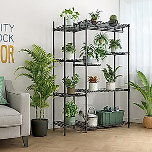 Xiofio Plant Stands for Indoor Plantsd Outdoor Plant Shelf, 4 Tier More Than 14 Pots Flower Pots Holder Storage Shelf Flower Stands With hanger rod for Living Room Balcony and Garden,Black