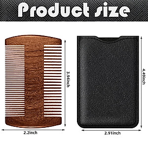 Natural Sandalwood Dual Action Beard and Moustache Combs with Faux Leather Cases (6 Pieces, Yellow, Black, Reddish Brown)