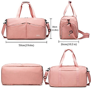 HOKEMP Sports Gym Bag Travel Duffel Weekender Bag Shoe Compartment with Wet Pocket for Men and Women (Pink)