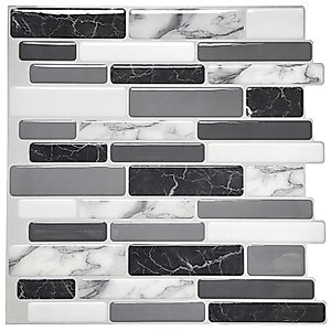 Art3d 12"x12" Peel and Stick Backsplash Tile for Kitchen, Marble Grey (6-Sheet)