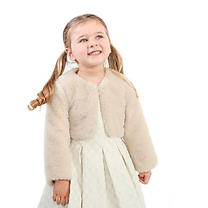 Lilax Girls Cozy Faux Fur Long Sleeve Crew Neck Dress Coat (Beige,7)