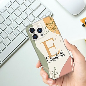 Personalized Name & Initial Phone Case, Customized Morandi Phone Cover Compatible iPhone 14 Plus 13 Pro Max 12 11 XR XS (Morandi 2)