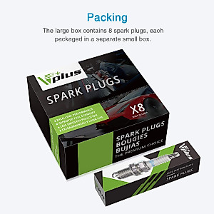 Vplus SP515 SP546 Iridium Spark Plug 8 pack Replaces# PZT14F, PZT1F, PZT2F, PZT2FF4, SP421, SP462, SP507 Compatible with Ford 2005-2008 f150 F250 F350 SUPER DUTY EXPEDITION 5.4L 6.8L V8 V10