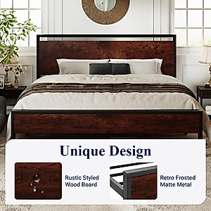Allewie King Size Platform Bed Frame with Wooden Headboard and Footboard, Heavy Duty 12 Metal Slats Support, No Box Spring Needed, Under-Bed Storage, Non-Slip Without Noise, Mahogany