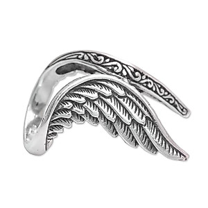 NOVICA Artisan Handcrafted Sterling Silver Cocktail Ring Feathered Wings No Stone Indonesia [ring Front 1.2 in L x 0.8 in W x 0.4 in H Band Width 3 mm W] ' Winged Glory'