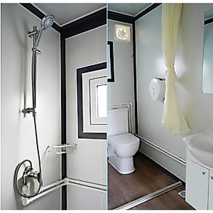 Generic Portable Prefabricated Tiny Home 19x20ft, Mobile Expandable Plastic Prefab House for Hotel, Booth, Office, Guard House, Shop, Villa, Warehouse, Workshop, grey blue