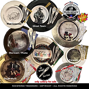 Skeleton Shaped Plastic Silverware Set Plasticware: Reusable, Dishwasher Safe, Non Toxic, Heavy Duty Forks Spoons & Knives (Place Setting for 6-18pcs Total)