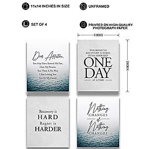 Addiction Recovery Wall Decor - Set of 4 Sobriety Inspirational Wall Art Designs - Sober Encouragement Room Decor - Gifts for women and men - 11x14 unframed print