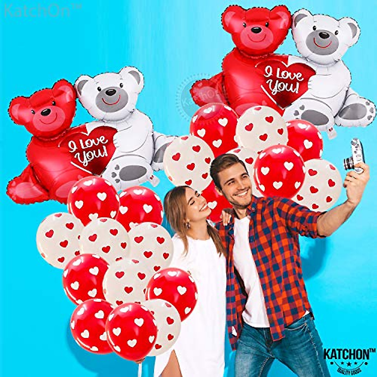 Huge, 40 Inch Teddy Bear Balloons Set - Pack of 22 | I Love You Balloons Decorations | Valentines Balloons for Valentines Day Decorations | Valentines Day Balloons, Romantic Decorations Special Night
