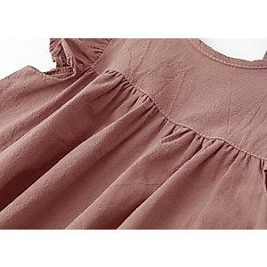 lymanchi Toddler Baby Girl Ruffle Dresses Sleeveless Cotton Linen Casual Playwear 818 Dark Pink 130