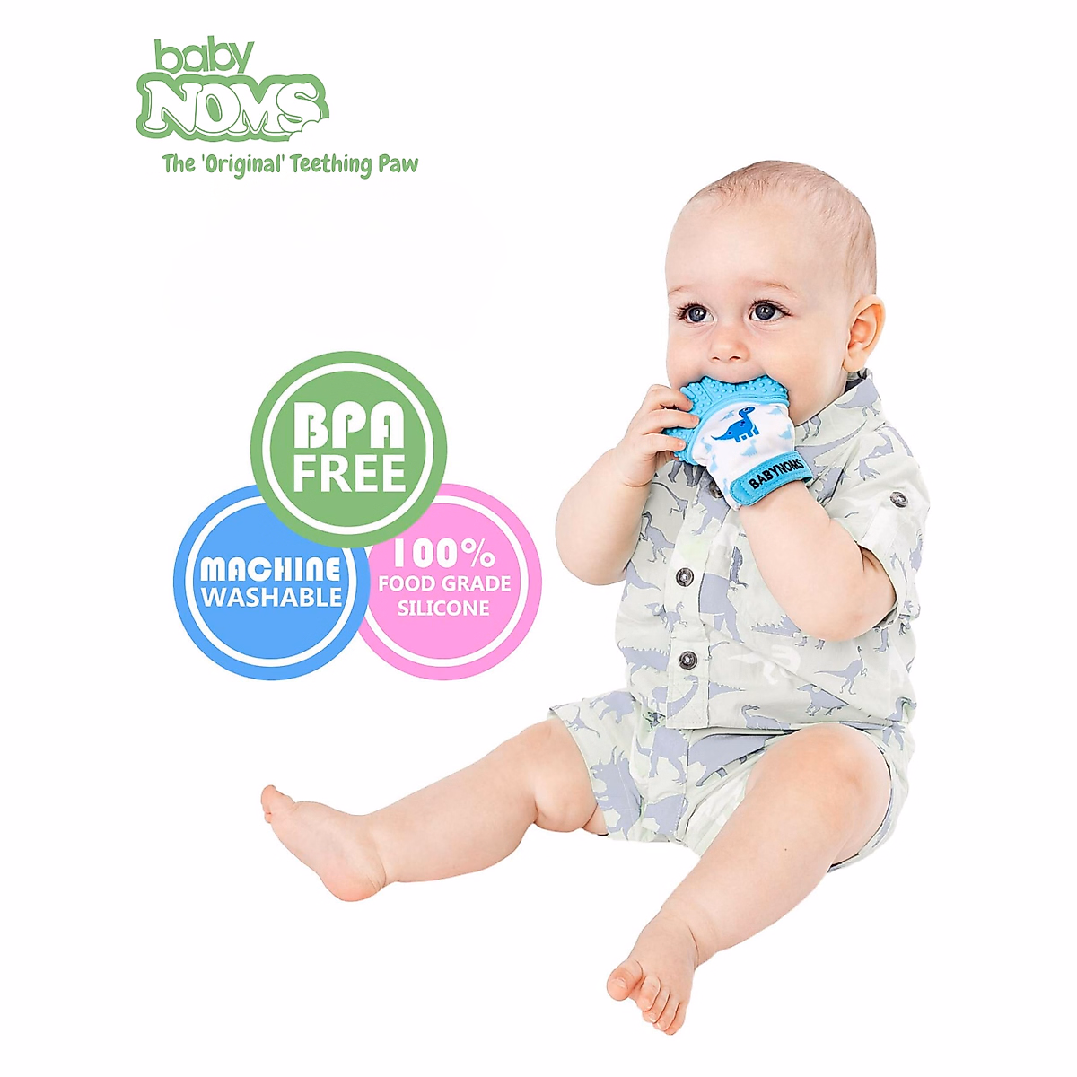 BabyNoms ® Teething Mitten Bundle | Dino Blue & Pink Unicorn Teether Paws