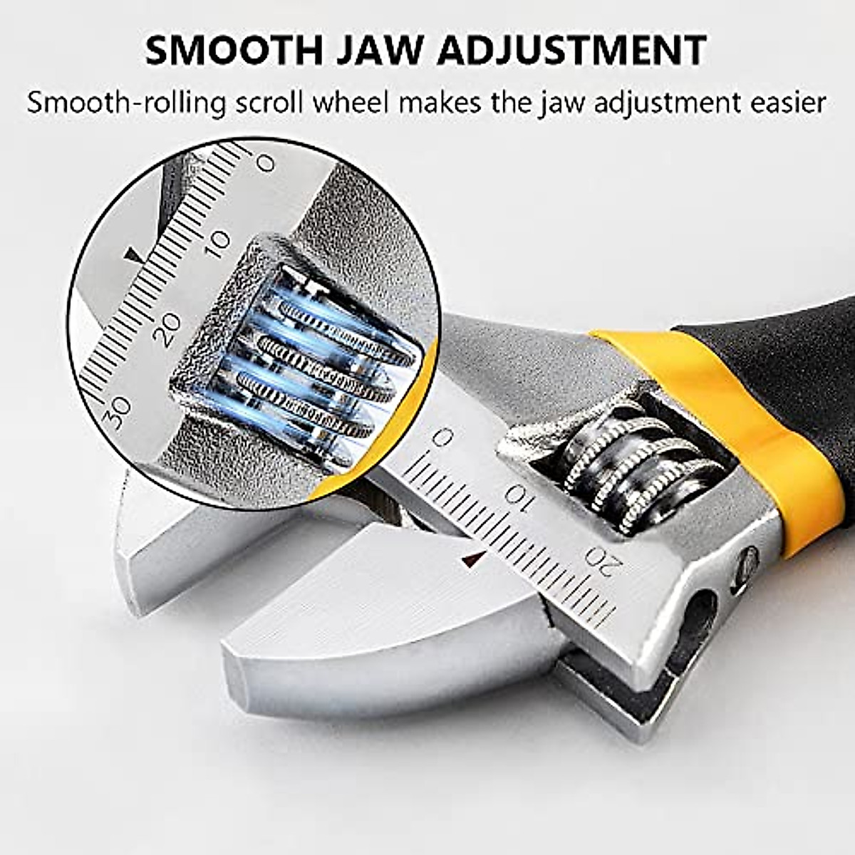 8inch Adjustable Wrench, Wide Jaw Wrench Adjustable Movable Spanner, Metric Scales with Anti-Slip Grips for Plumbing, Automotive Repair and DIY Tightening or Loosening Nuts and Bolts