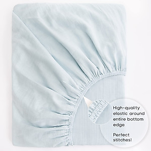 Muslin Crib Sheets for Boys and Girls, 28"x 52" + 9", 100% Cotton Neutral Fitted Sheet, Soft and Breathable, Solid Colors for Standard Crib Mattresses, Great for Baby, Kids and Toddlers (Baby Blue)