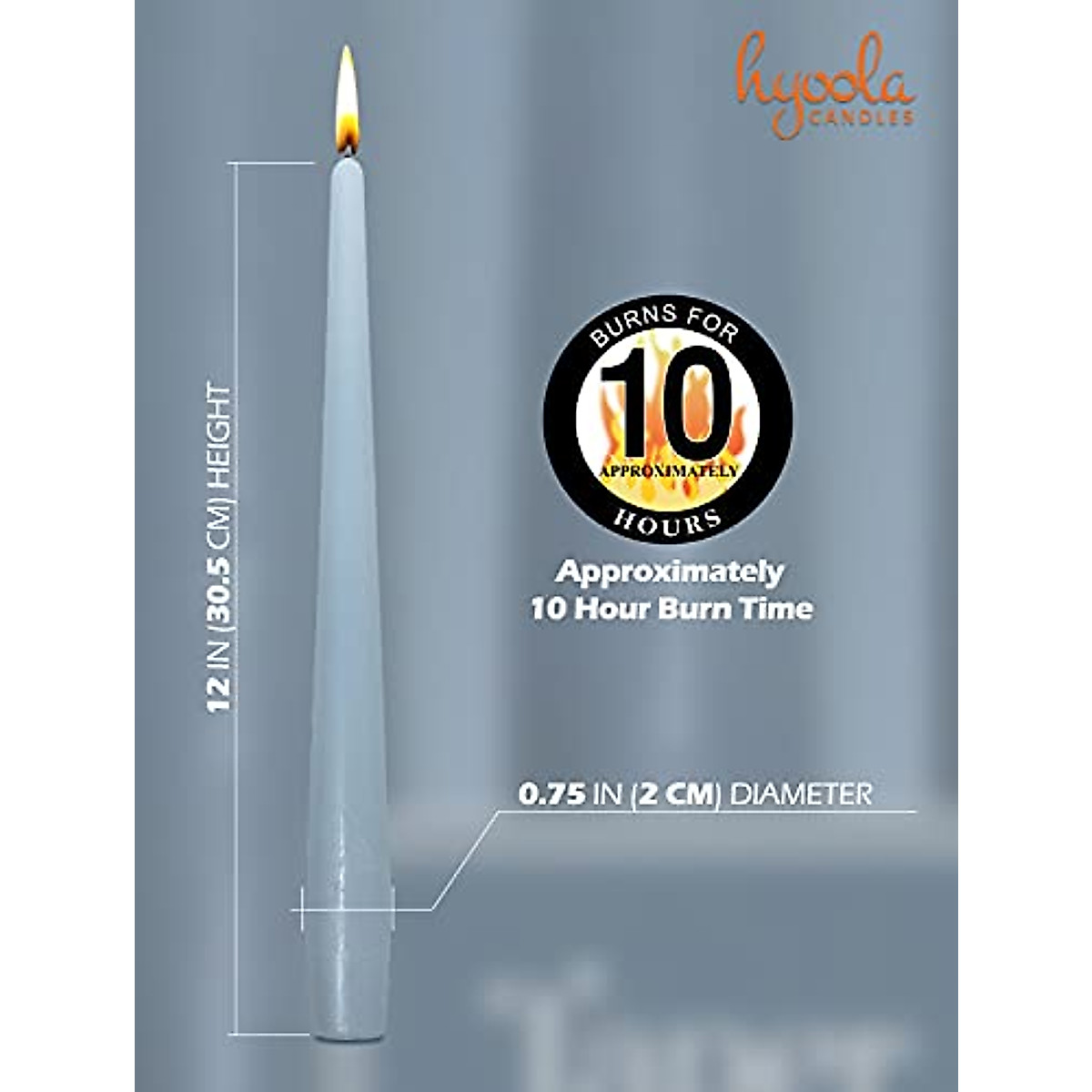 Hyoola Tall Taper Candles - 12 Inch Ice Blue Unscented Dripless Taper Candles - 10 Hour Burn Time - 12 Pack