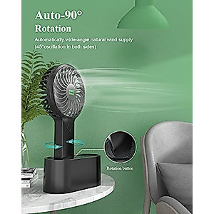 Minthouz Handheld Fan, 90° Automatic Head Shaking Personal Fan with Rotating Base, 3 Speed Adjustable Portable Fan Rechargeable Desk Fan with 2000mAh Built-in Battery, Mini Fan for Office/Home/Outdoor