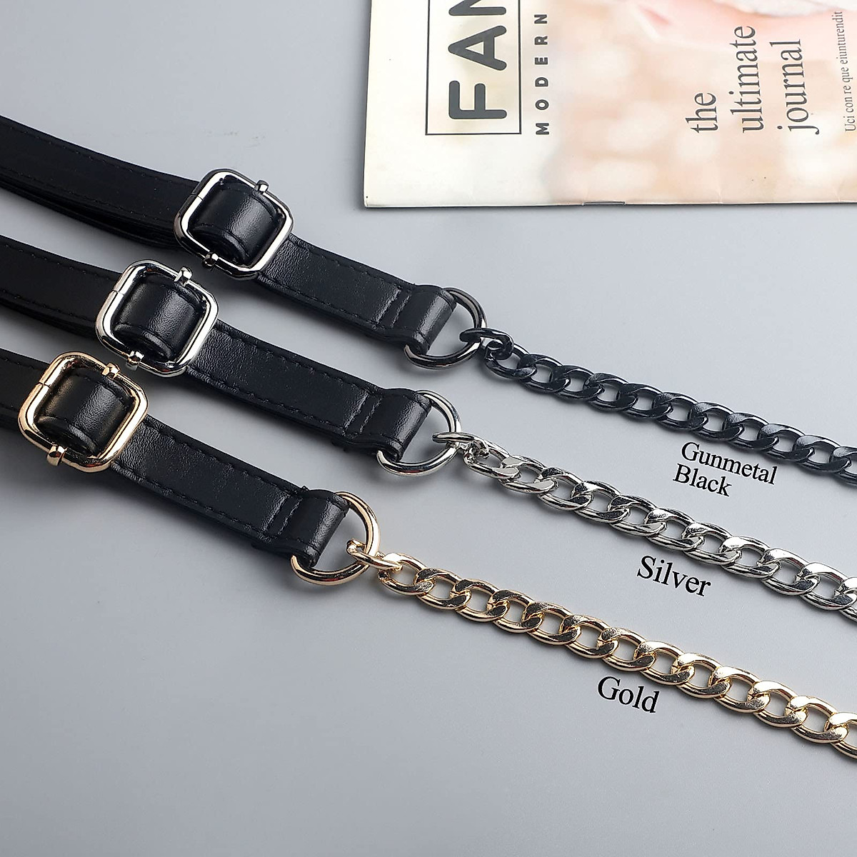 BEAULEGAN Purse Chain Strap Adjustable - Replacement for Shoulder Crossbody Bag, 55 Inches (Black/Silver