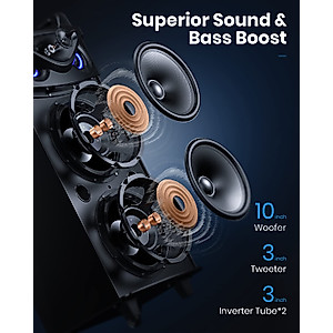 Moukey Karaoke Machine, Double 10" Woofer PA System for Party, Portable Bluetooth Speaker with 2 Wireless Microphone, Disco Lights and Echo/Treble/Bass Adjustment, Support TWS/REC/AUX/MP3/USB/TF/FM