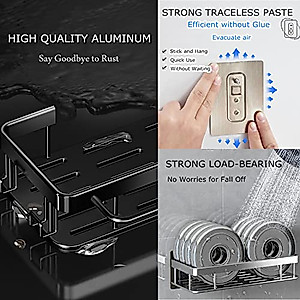 Shower caddy, 2 Pack Black Space Aluminum Shower Organizer, No Drilling Rustproof Shower Shelves with Hooks and Towels Hanger Storage for Bathroom, Kitchen