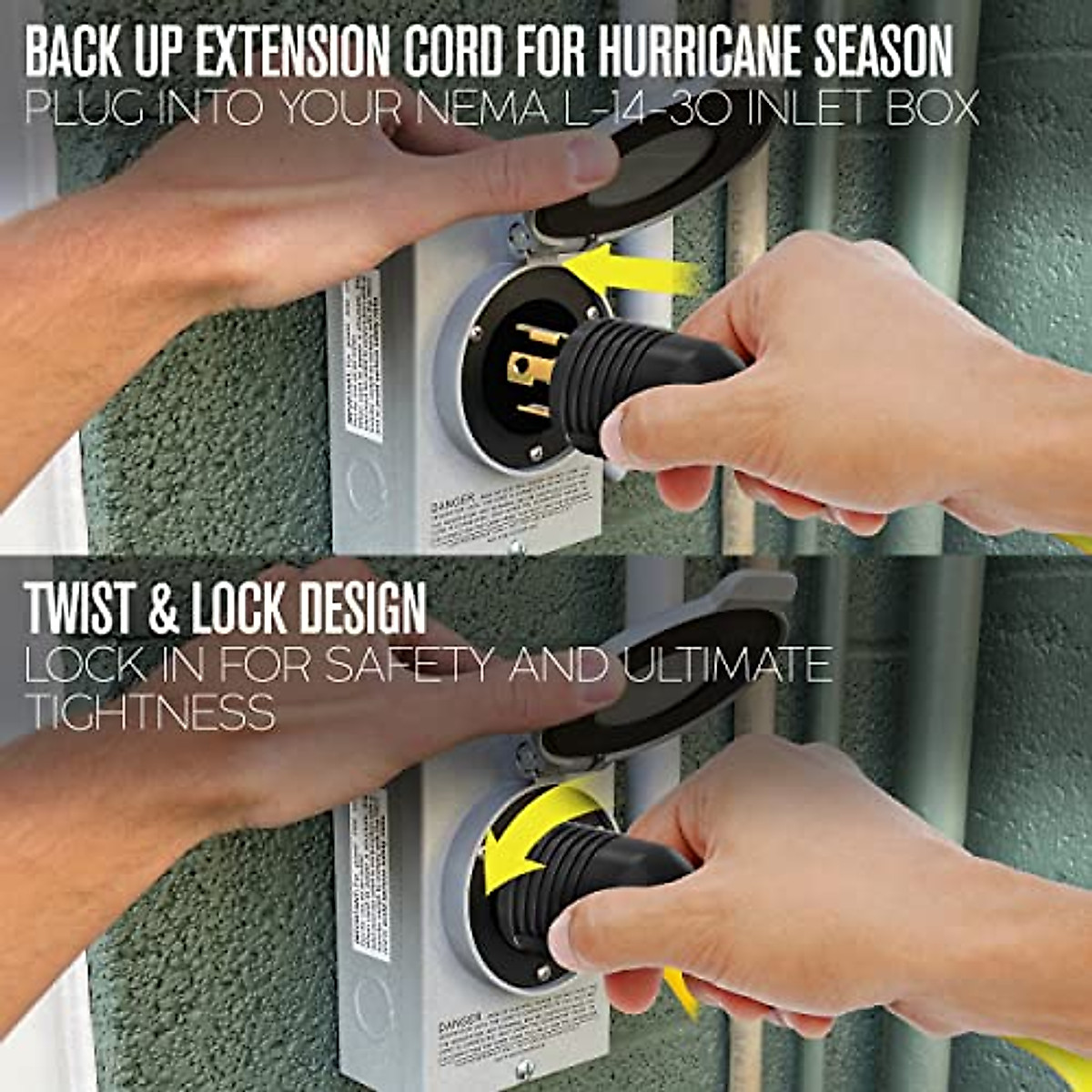 Houseables 30 Amp Generator Cord 4 Prong, Extension Generator Cable, 10 FT, 125-250v, 7500 Watt Max Rating, UL CUL, NEMA L-14-30P, Rubber, 10 Gauge, Heavy Duty, L14-30, Transfer, Twist Lock Power Cord