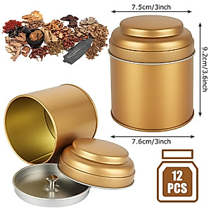 Oungy 12 PCS Small Tea Tin Canisters with Airtight Double Lids 8 OZ Loose Leaf Tea Storage Tea Containers Round Tin Can Box for Loose Tea Spices Cube Sugar