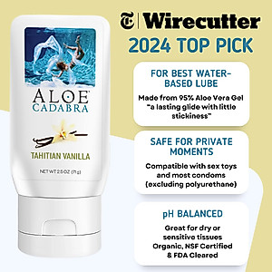 Aloe Cadabra Flavored Personal Lubricant and Vaginal Moisturizer, Organic Edible Aloe Lube for Men, Women and Couples, Non-Staining, pH Balanced, Toy Compatible (Tahitian Vanilla, 2.5 Ounces, 1 Pack)