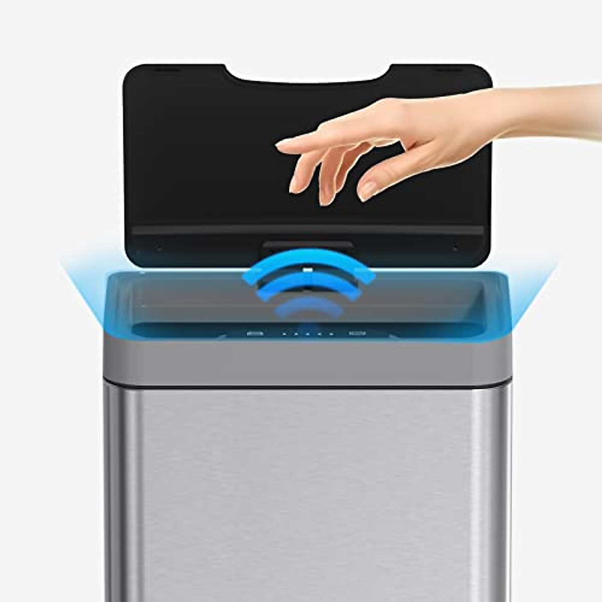 Mbillion Touchless Infrared Motion Sensor Trash Can 13.2 Gallons, Rectangular Stainless Steel Finish Hands-Free Automatic Open Smart Garbage Can for Home and Office Steel Brushed