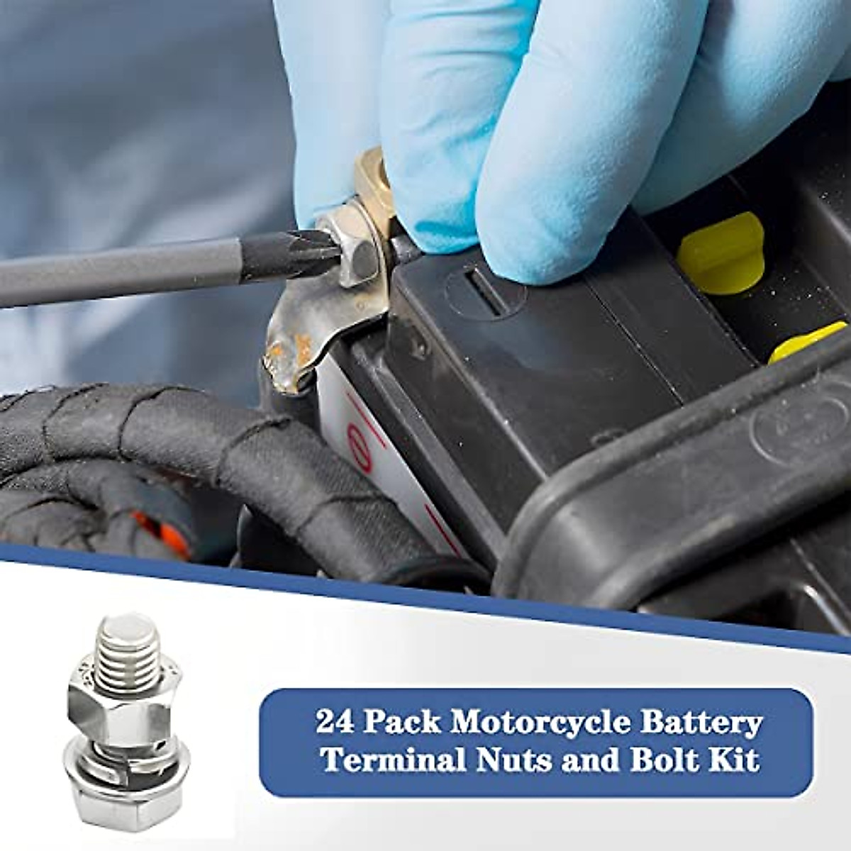 Motorcycle Battery Terminal, 20 Pack M6 x16mm M6 x20mm Motorcycle Battery Terminal Bolt Square Nut Kit, 304 Stainless Steel Battery Screw and Nut, Motorcycle Accessories for ATV Scooter (M6x16mm)