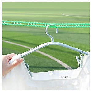 FuninCrea Washing Line 8m, Non-slip and Windproof Clothes Line, Portable Washing Line with 2pcs Stainless Hooks, Fence-Like Rope Washing Line for Indoor Outdoor Camping Traveling (green)