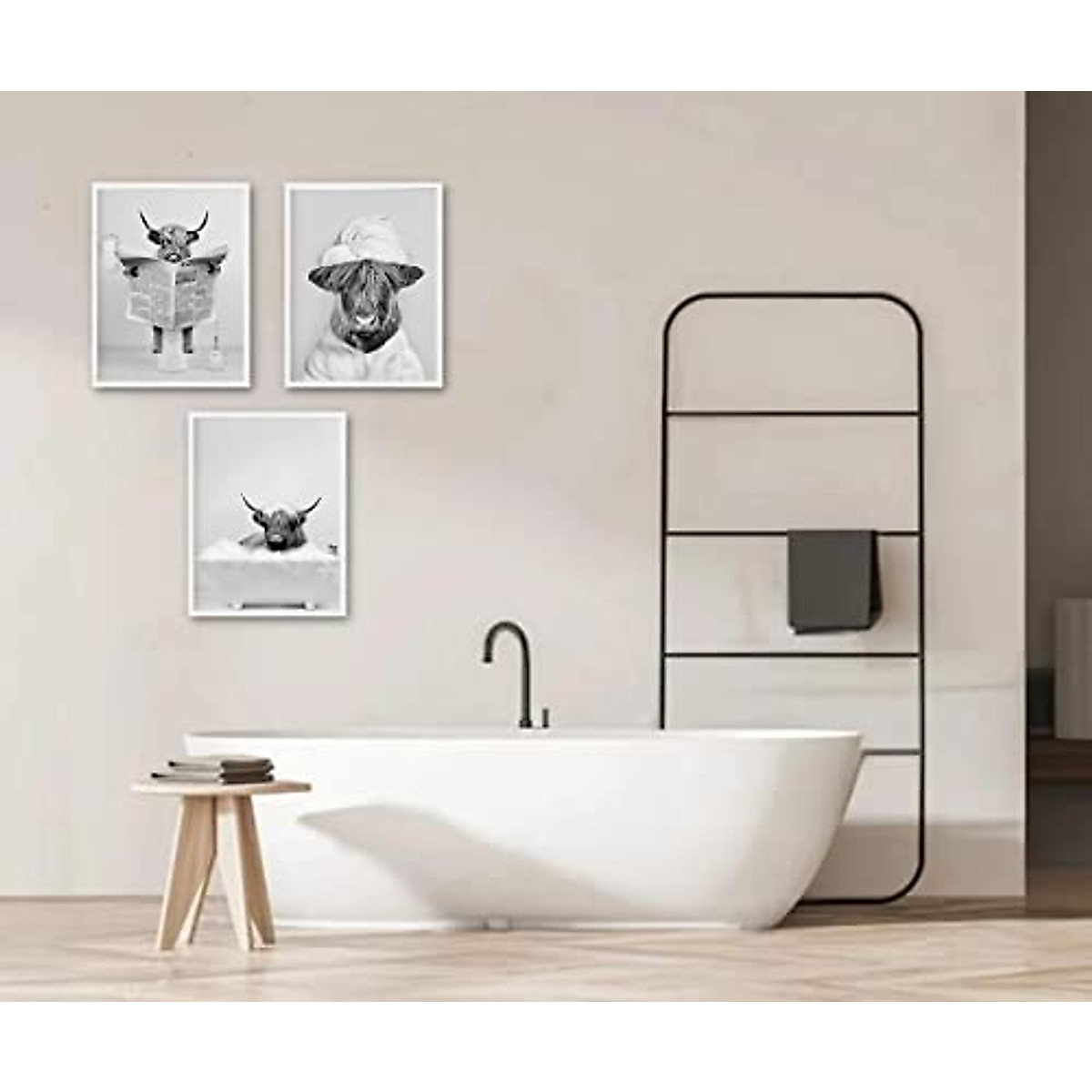 Cow Bathroom Poster Wall Art Print,Black and White Cute Funny Cow Canvas Posters Farmhouse Bathtub Bathroom ,Wall Art Canvas for Living Room, Bathroom, Bedroom, Kids Bathroom Decor,Gift.Set of 3(Unframed,8”X10”inches).
