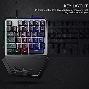 Dpofirs One-Handed Gaming Keyboard, 35 Keys Portable Mini Half Keypad, 6 Programmable Keys, Wireless RGB Mechanical Keyboard with Wrist Rest for PC Gamer
