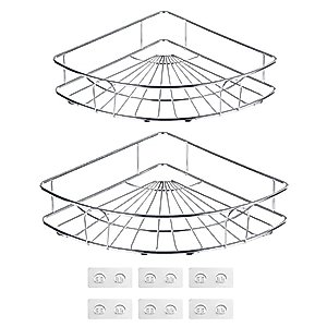 Corner Shower Caddy, SUS304 Stainless Steel Shower Corner Shelf Rust Proof Shelves, Rustproof corner shower caddy for Toilet, Dorm and Kitchen, Withstand Up to 50 Lbs, 2 Pack