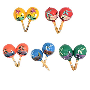 8" Hand Made Genuine Mexican Real Wooden Maracas (Pack of 2) (Blue)