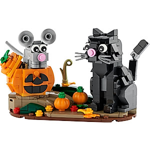 LEGO Halloween Cat & Mouse 40570 Building Kit, Whimsical Halloween Décor with Adorable Cat, Mouse, and Pumpkin Toys, Halloween Toy
