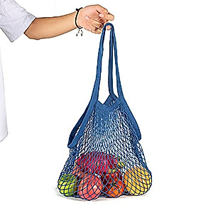 RETong Organic 100 percent Cotton Reusable Washable Mesh Grocery Produce Bags For Fruit and Veggies (blue), Medium