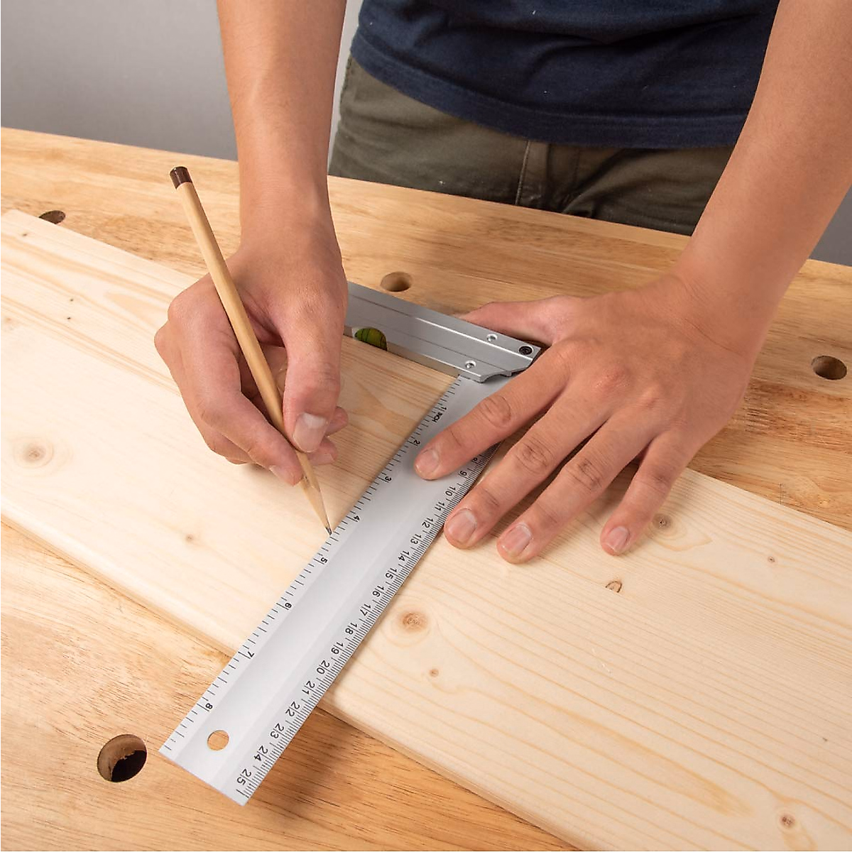 POWERTEC L Square 3pc, Try Square, 90 Degree Measuring Tools w/Bubble Levels, Machinist Square for Router Fence, Table Saw Blade, Woodworking, Carpentry Work, Frame Work (80005)