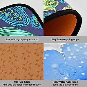 Blue Paisley Leaves Kitchen Rugs and Mats Set 2 Piece Non Slip Washable Runner Rug Set of 2 for Floor Home Decor Sink Kitchen Laundry