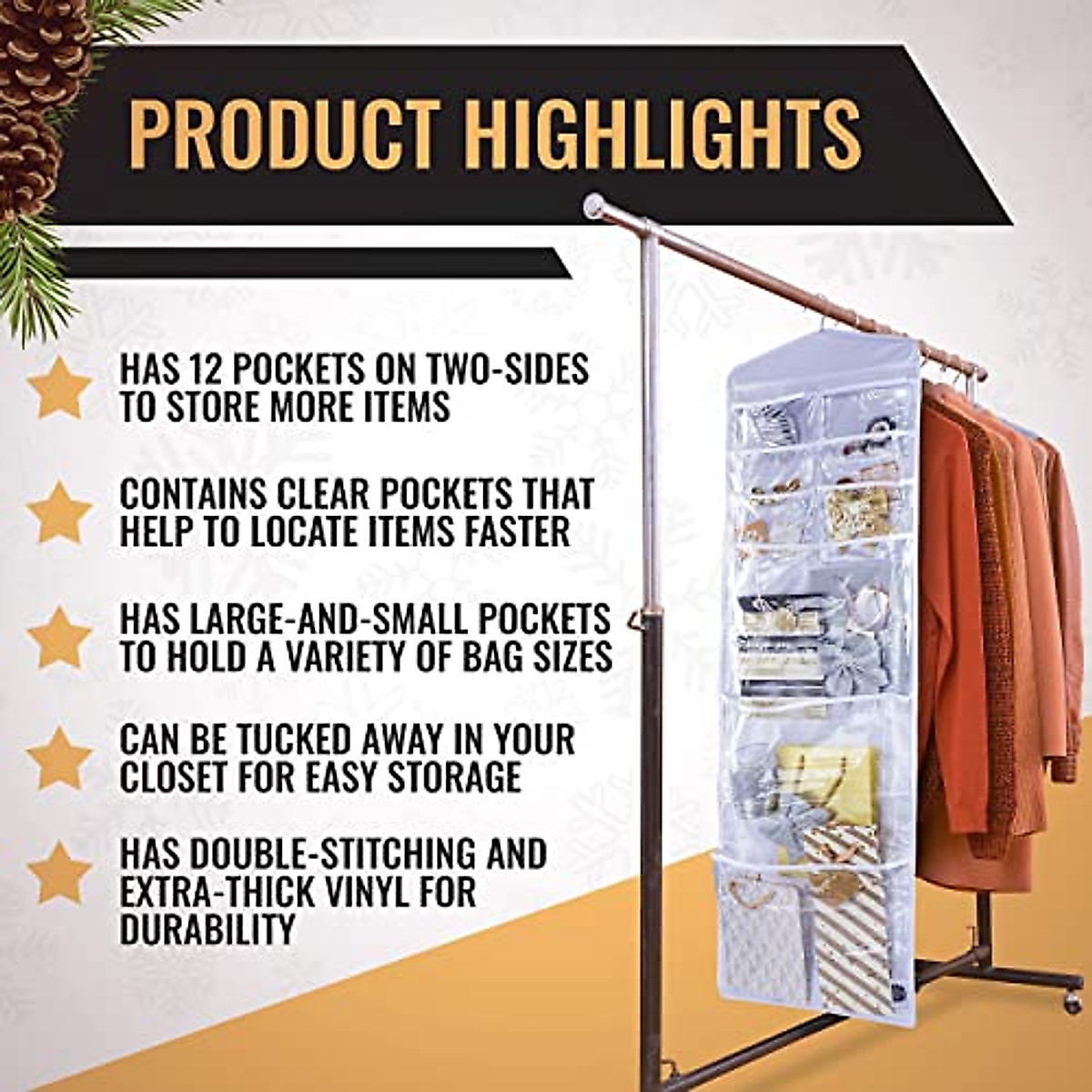 Regal Bazaar Large Double-Sided Hanging White Gift Bag Organizer & Dual-Sided Hanging White Gift Wrap Organizer - Two Great Hanging Organizer Products for Your Home