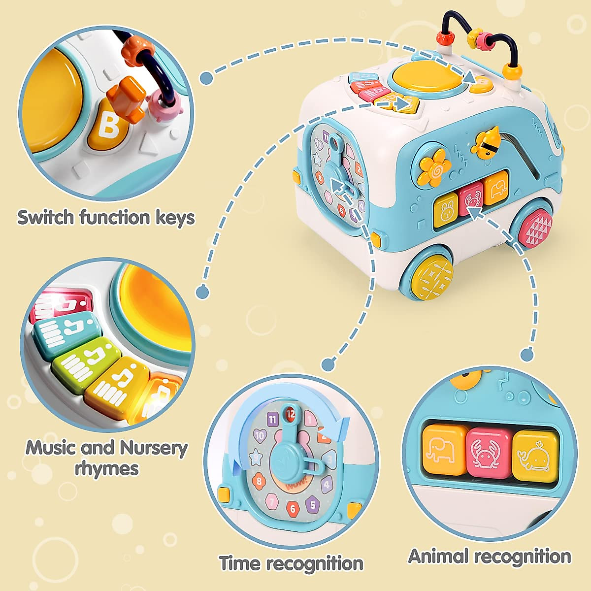 Qizebaby Multifunctional Toddler Toy Cars, Baby Toys 12-18 Months, Crawling Toys with Lights & Sounds & Music, Toys for 1 2 3 Year Old Boys Girls Toddlers, 1 2 3 Year Old Toy Gifts