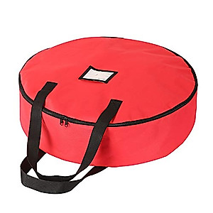 Sattiyrch Christmas Wreath Storage Bag - 600D Canvas Dual Zippered Storage Bag for Holiday Artificial Christmas Wreaths, 2 Stitch-Reinforced Canvas Handles (Red) (30")