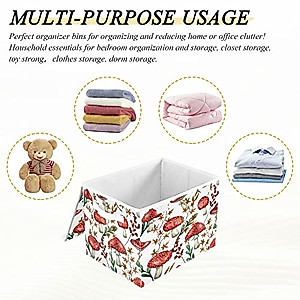 Mushroom Leaves Storage Basket 16.5x12.6x11.8 In Collapsible Fabric Storage Cubes Organizer Large Storage Bin with Lids and Handles for Shelves Bedroom Closet Office