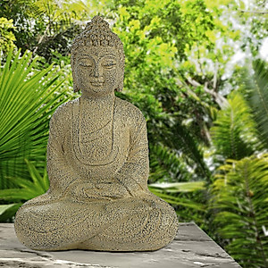 Giftchy Meditating Buddha Statue, Zen Buddha Figurine in Earth Yellow Finish, Buddha Sculpture for Home & Garden Decorations (14" H)