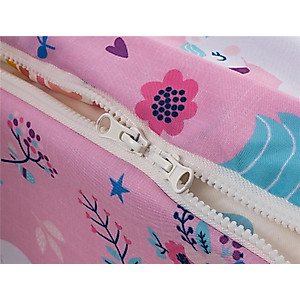 Meeting Story 3pcs Kids Comforter Sets Zipper Bedding Set for Girls,Twin Kid Bedding Set Rainbow Comforter Unicorn Bedding Set for Kid,All in one Zipper Bedding(Pink，Twin