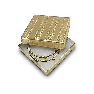 TheDisplayGuys 25-Pack #33 Cotton Filled Cardboard Paper Jewelry Box Gift Case - Gold Foil (3 1/2" x 3 1/2" x 1")