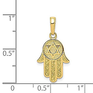 14K Yellow Gold Jewish Hand of God Star David Magen Necklace Judaica Religious Pendant Israel Charm 25mm x 12mm Only