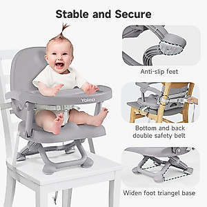 YOLEO Baby High Chair Booster Seat for Dining Table, Adjustable Height Travel Booster Seat with Tray, Toddler Booster Seat Easy Clean(Grey