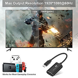 TKHIN Capture Card, Audio Video Capture Card HDMI Game Capture to USB 1080p 60fps, with Type-C to USB Adapter Converter, 4K Full HD Game Capture Low Latency Record for Live Streaming/Gameplay Console