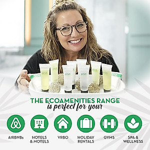 ECO amenities Travel Size Shampoo Bulk - 200 PACK, 30mL, 1 oz Hotel Shampoo Supplies for Guests - Green Tea Scent Eco Shampoo, Mini Shampoo with Flip Cap and Biodegradable Clear Container